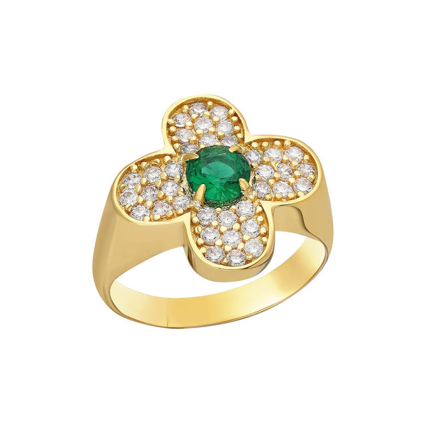 Silver gold plated emerald & cz clover ring – Gemma Azzurro