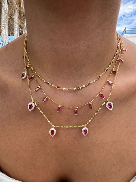 Silver gold ruby plated multi shaped dainty necklace – Gemma Azzurro