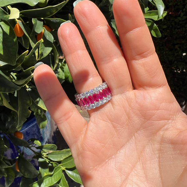 Sterling silver ruby & clear cz eternity band – Gemma Azzurro